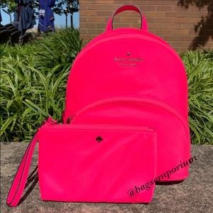 kate spade | Bags | Kate Spade Neon Pink Nylon Md Backpack Wallet Set ...
